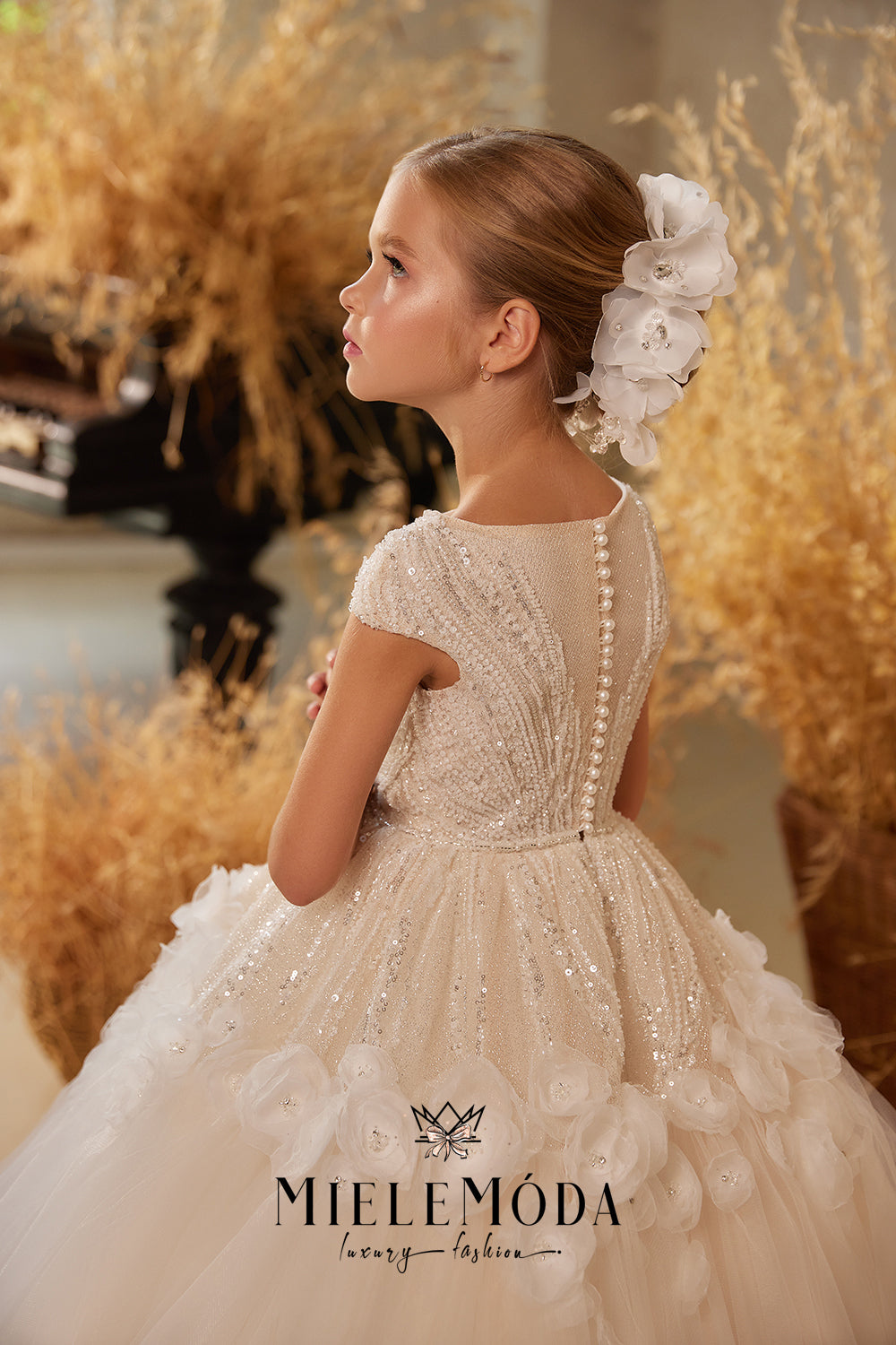 Ambretta Luxury Couture Flower Girl Dress - Miele Moda Luxury Fashion