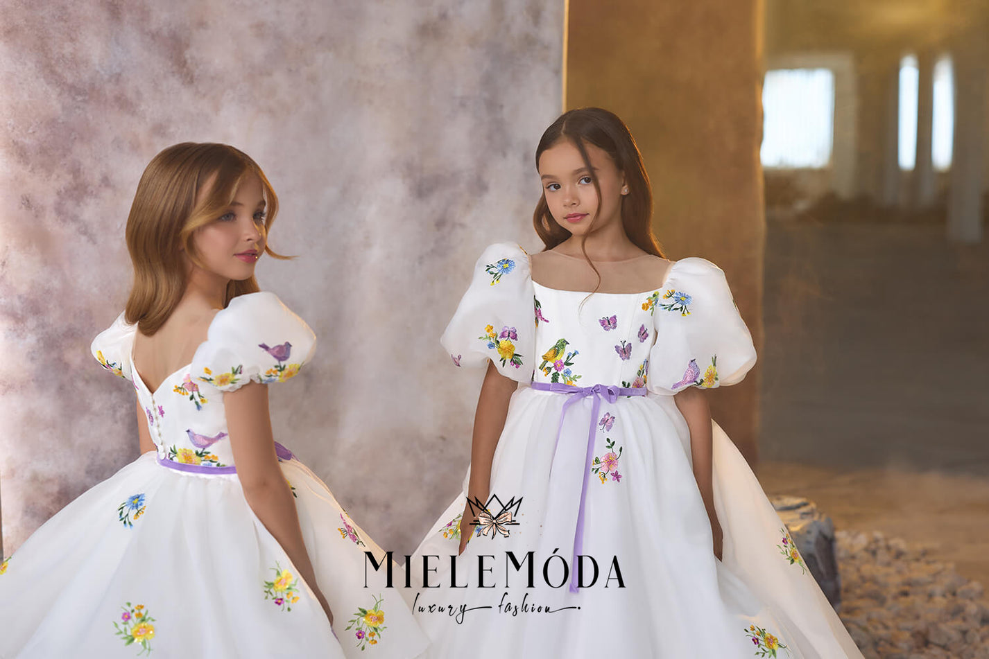 Sunset Blossom Couture Flower Girl Dress - Miele Moda Luxury Fashion
