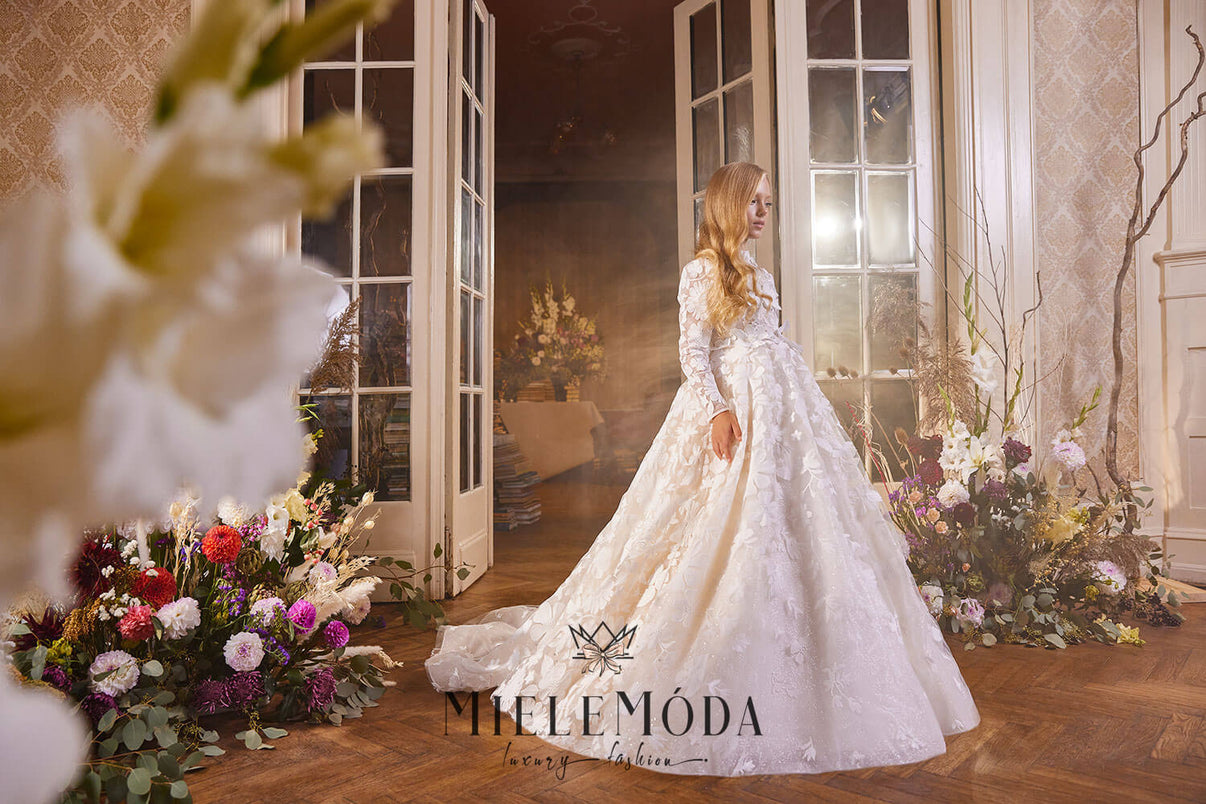 Daniela Luxury 3D Lace Flower Girl Dress - Miele Moda Luxury Fashion